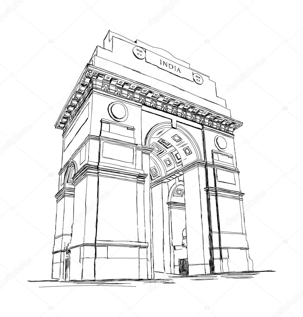 India Gate Vector Sketch Illustration War Memorial, New Delhi, I Stock ...