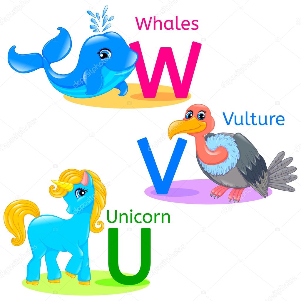 Alfabeto niños animales UVW Vector de stock #120877584 de ©pinkkoala