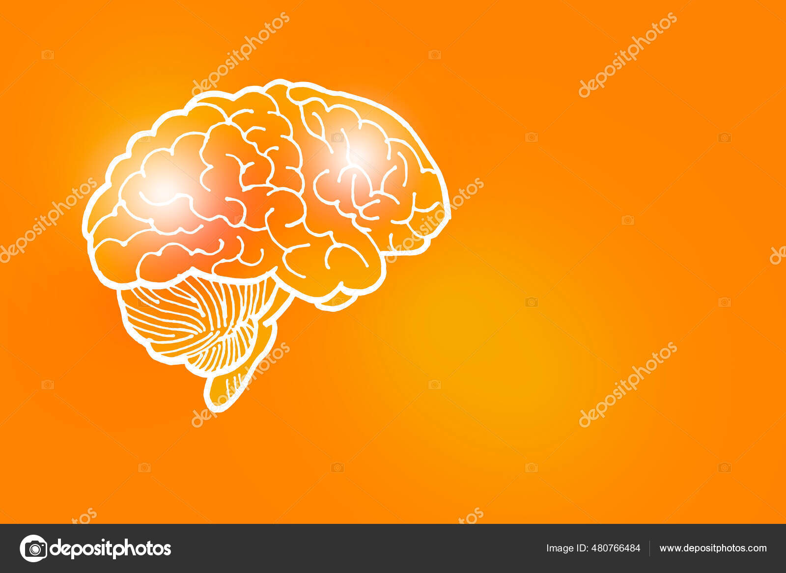 Handrawn Illustration Human Brain Positive Orange Background Medical ...