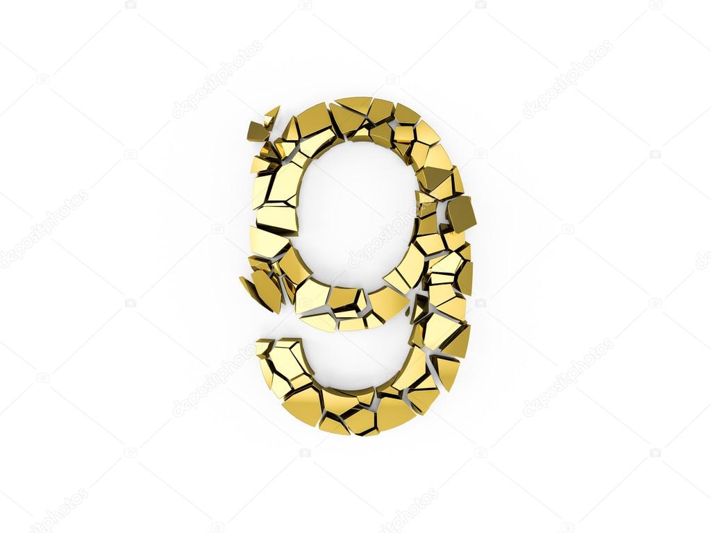 3d Number nine destroyed whit gold surface — Stock Photo © vahekatrjyan ...
