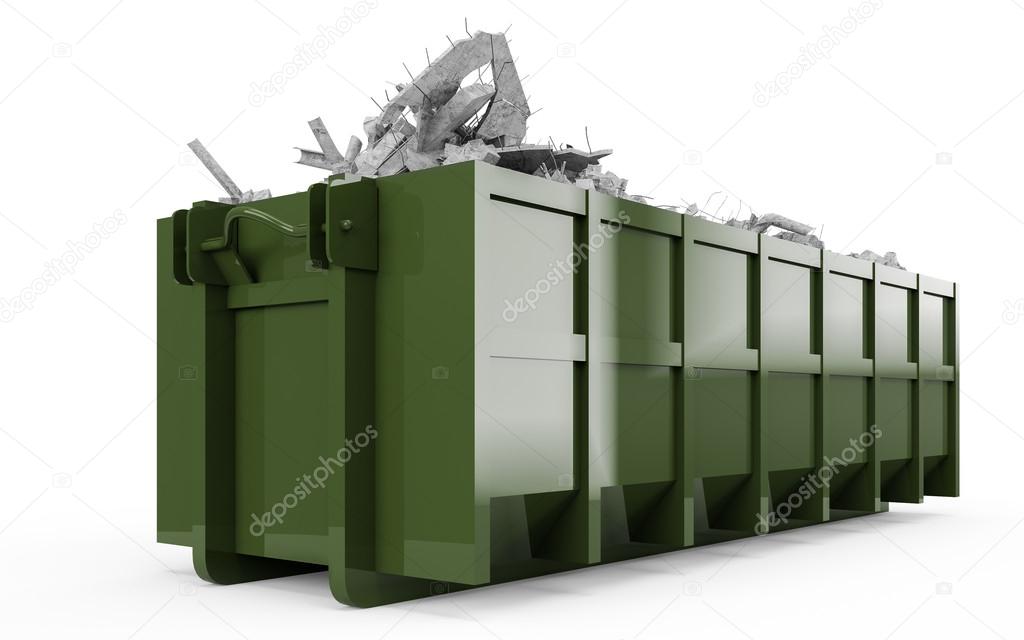 Dark Olive Green rubble container perspective front view Stock Photo by ...
