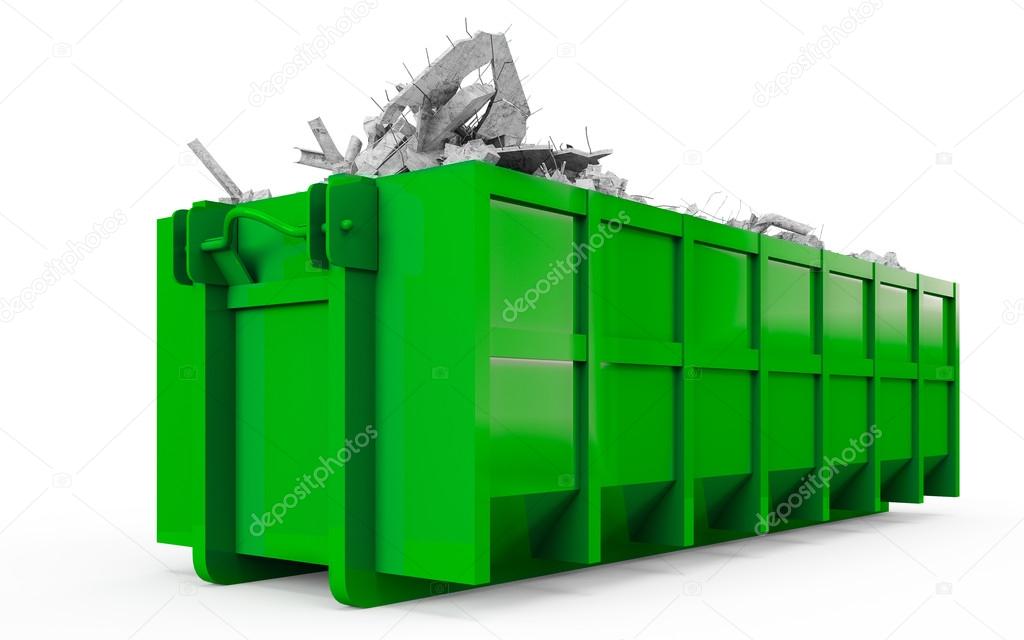 Green rubble container perspective front view — Stock Photo ...