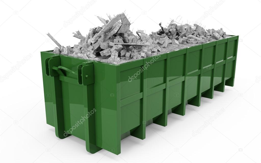Dark Green rubble container perspective front view — Stock Photo ...