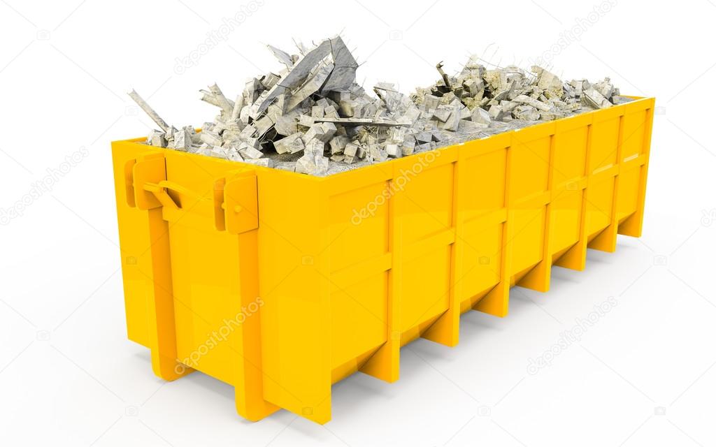 Yellow Orange rubble container perspective front view — Stock Photo ...