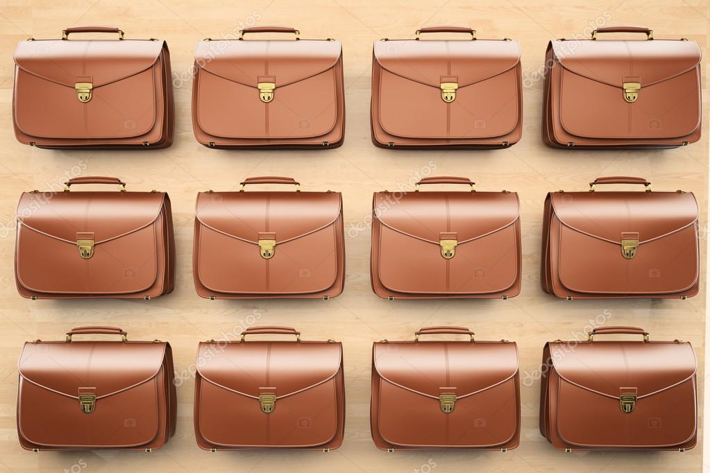 Office desk table with briefcase — Stock Photo © Supertrooper #101456368