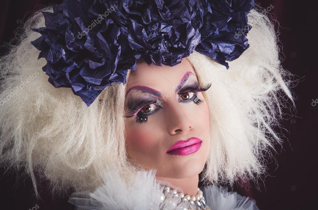 Drag queen with spectacular makeup, glamorous trashy look, posing ...