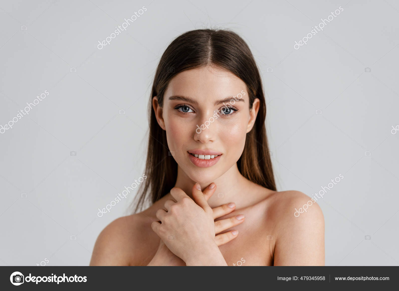 Beautiful Shirtless Girl Posing Looking Camera Isolated White