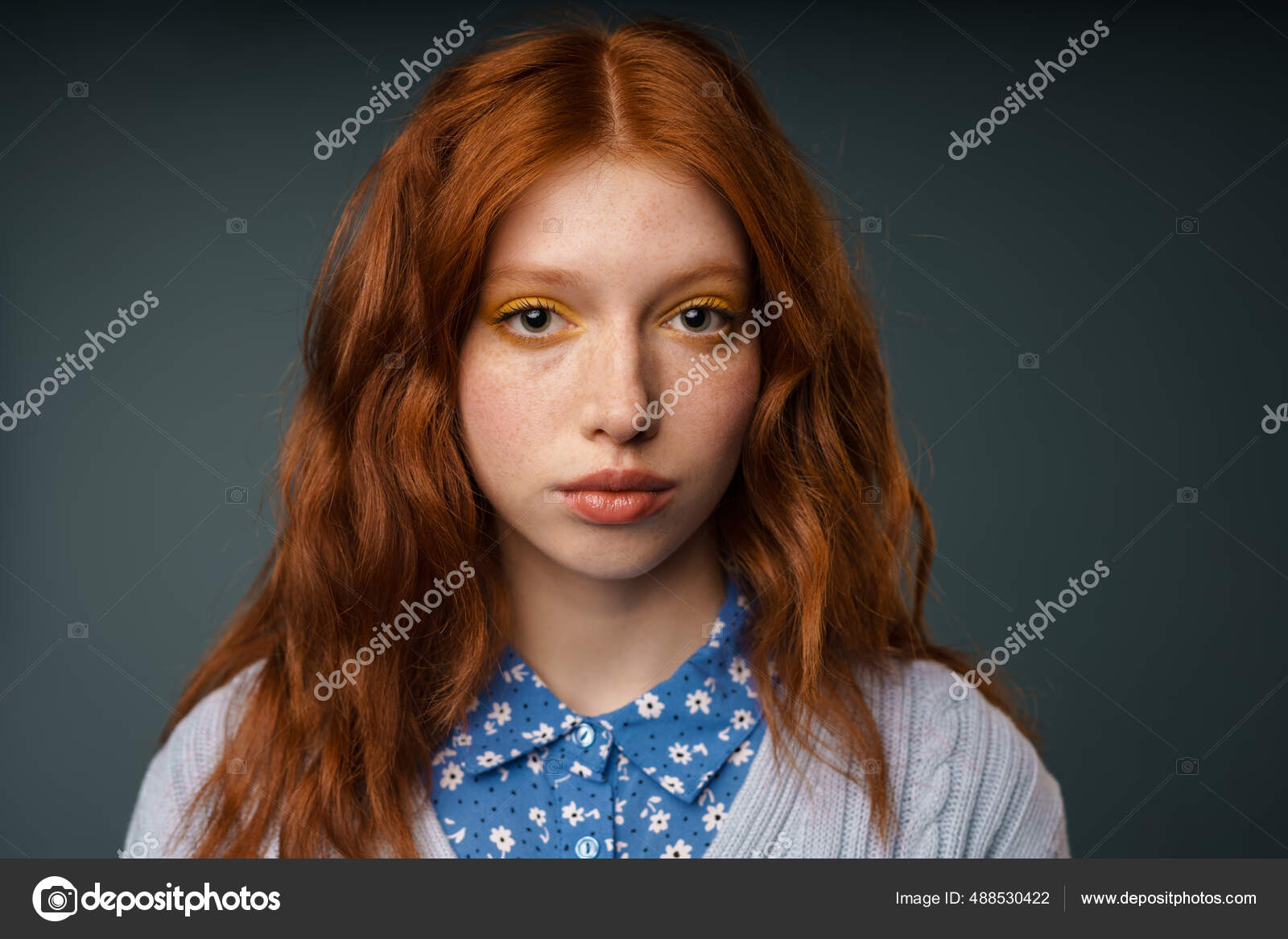 Young Ginger White Woman Posing Looking Camera Isolated Grey Background ...