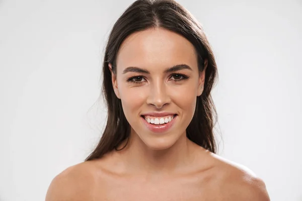 Beautiful Shirtless Girl Posing Looking Camera Isolated White