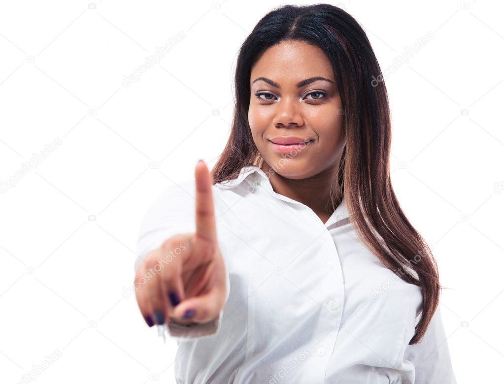 African businesswoman showing one finger Stock Photo by ©Vadymvdrobot ...