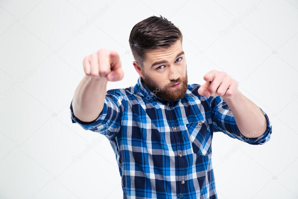 Handsome man pointing fingers at camera Stock Photo by ©Vadymvdrobot ...