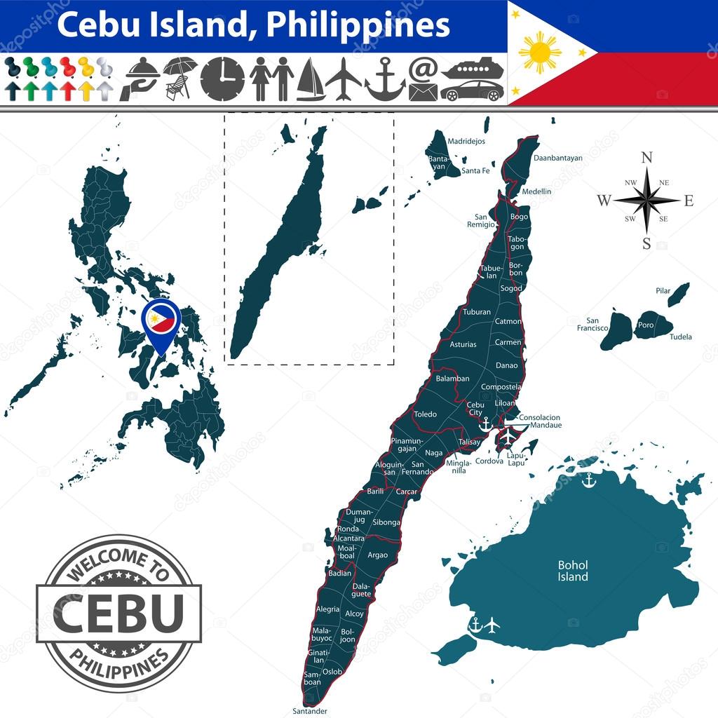 Mapa de Isla de Cebú, Filipinas 2022