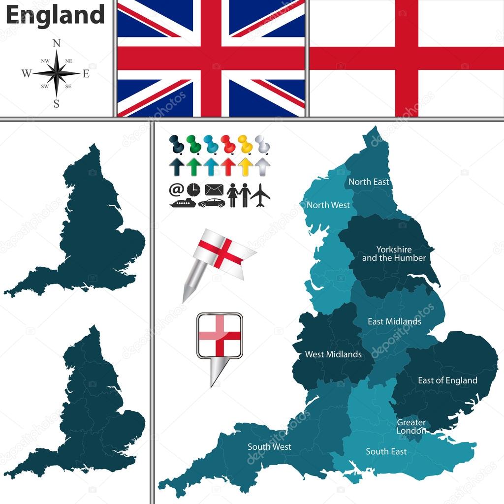 Mapa de Inglaterra con regiones 2022