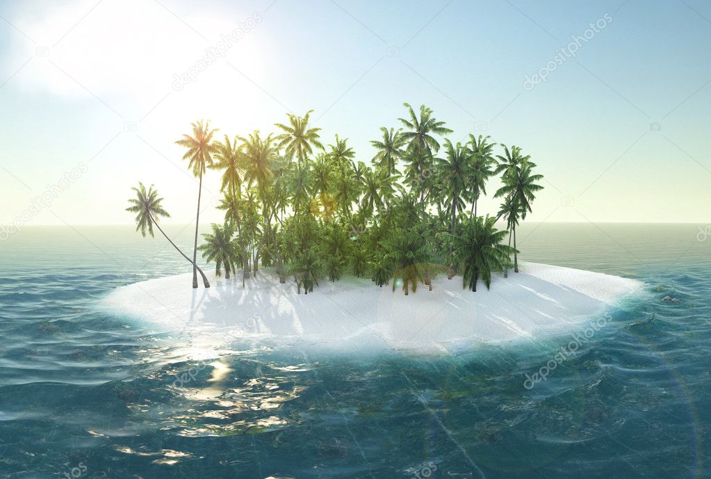 Sea, tropical island, palm trees, sun Stock Photo by ©LLEPOD 99169768