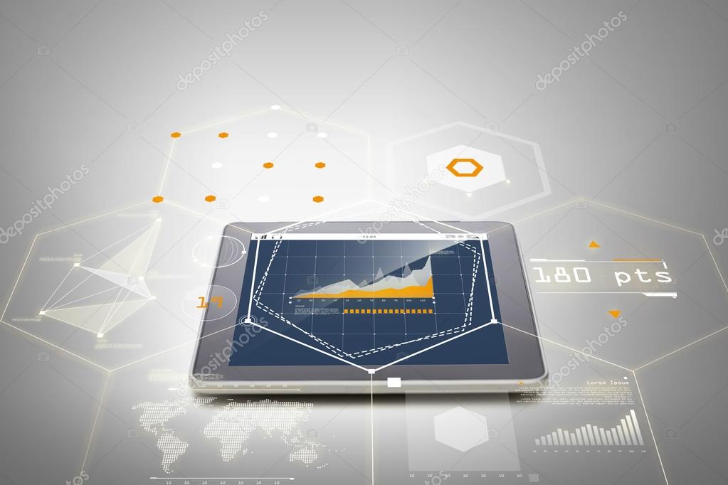 Close up of tablet pc computer with diagram chart — Stock Photo © Syda ...