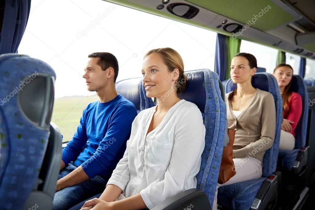 Group of happy passengers in travel bus — Stock Photo © Syda ...