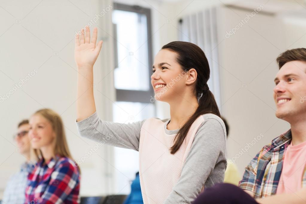 Group of smiling students in lecture hall Stock Photo by ©Syda ...