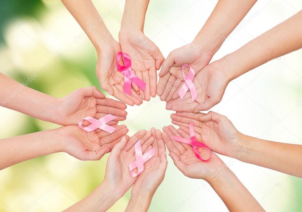 Close up of hands with cancer awareness symbol — Stock Photo © Syda ...