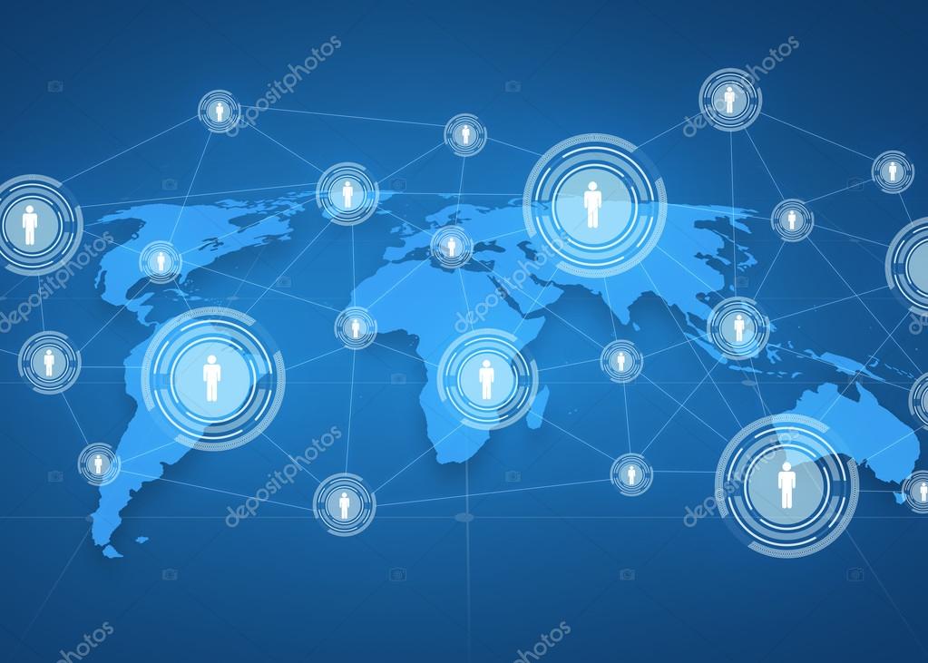 World map projection over blue background Stock Photo by ©Syda ...