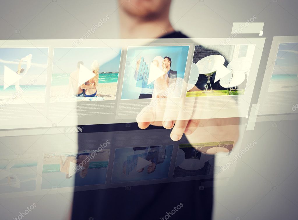 Man pressing button on virtual screen Stock Photo by ©Syda_Productions ...