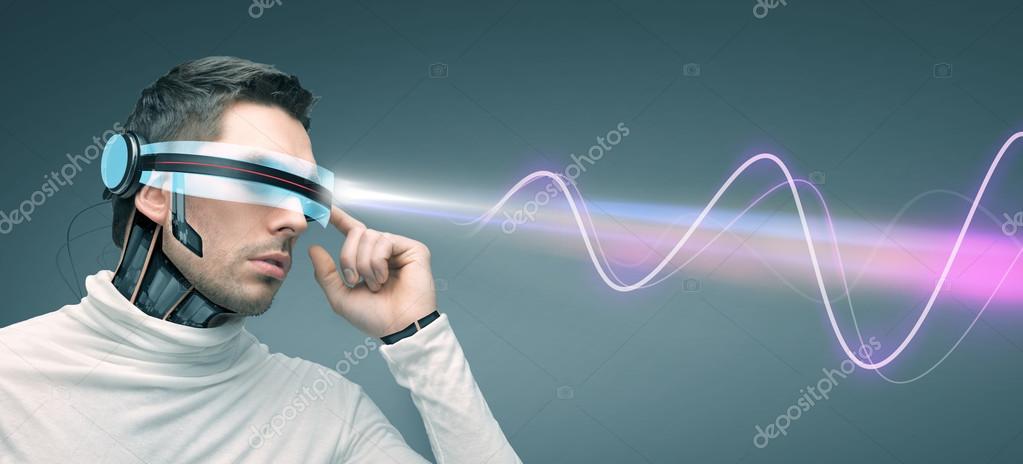 Man with futuristic 3d glasses and sensors Stock Photo by ©Syda ...