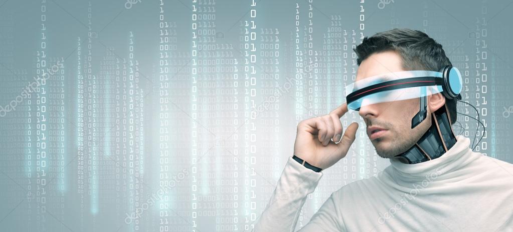 Man with futuristic 3d glasses and sensors Stock Photo by ©Syda ...