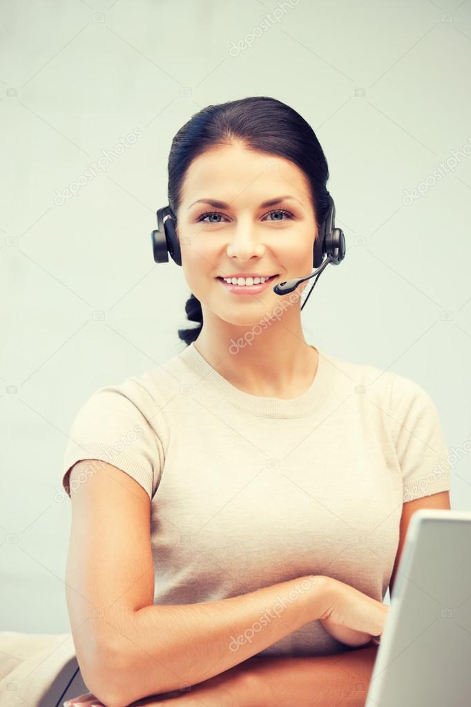 Helpline operator with laptop computer — Stock Photo © Syda_Productions ...