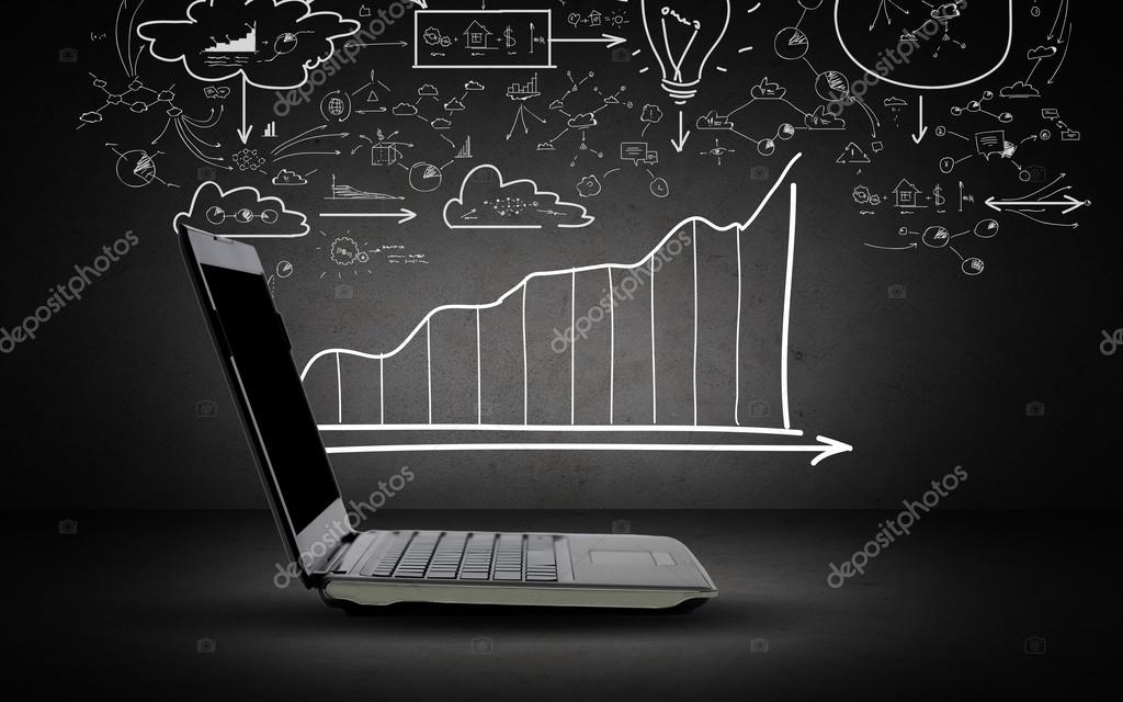 Open laptop computer with scheme and chart doodles Stock Photo by ©Syda ...