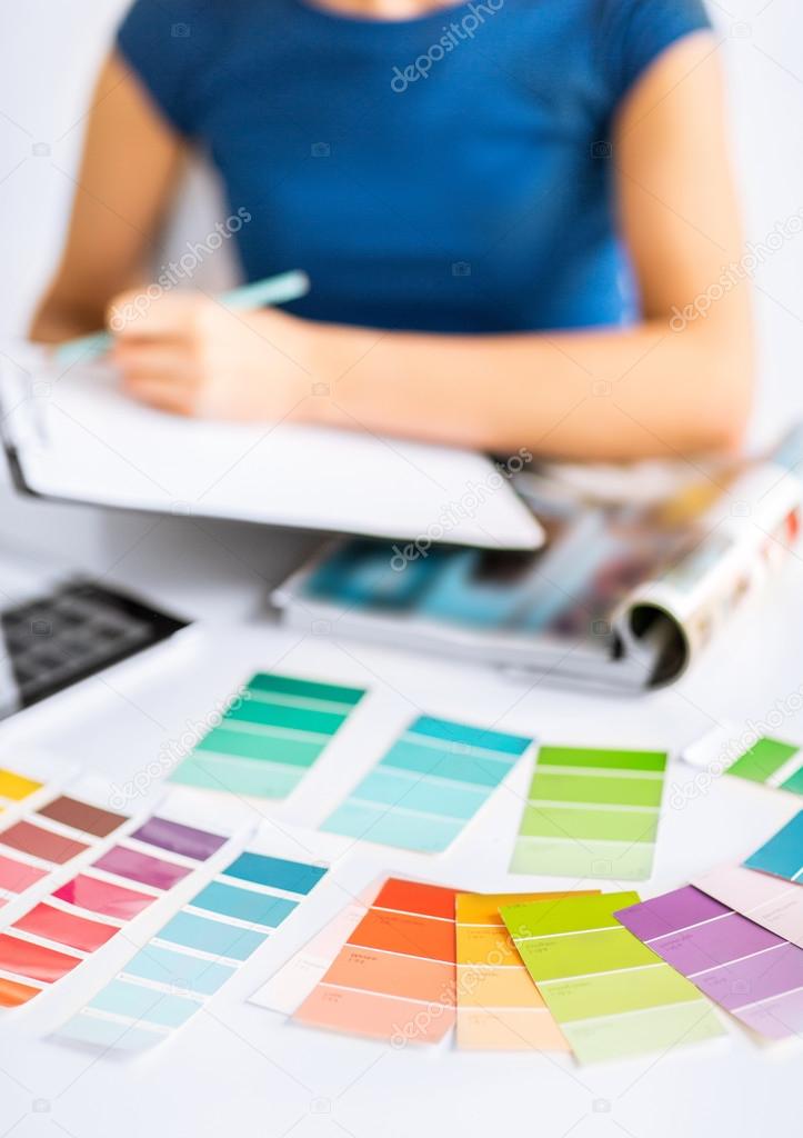 Woman working with color samples for selection — Stock Photo © Syda ...