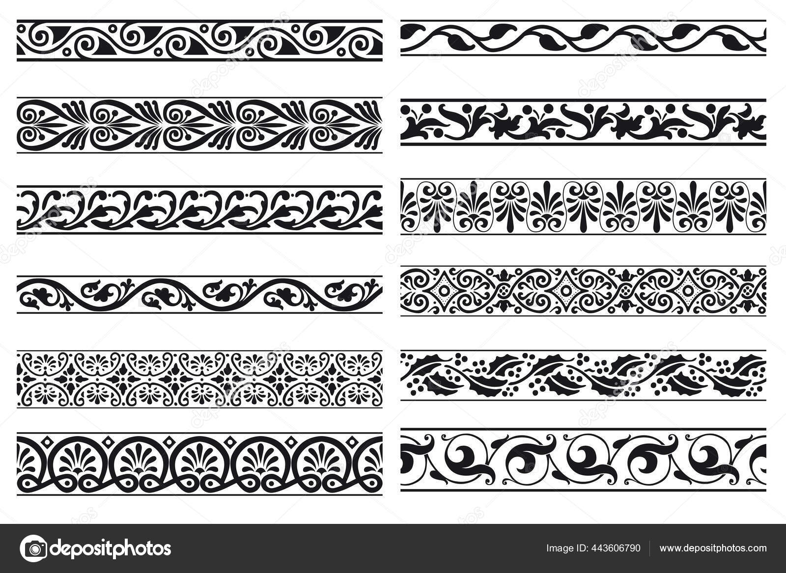 Set Decorative Floral Seamless Ornamental Border Vector Modular Stock ...