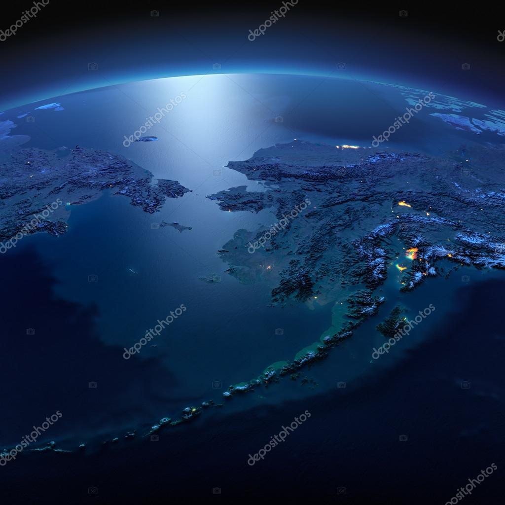Detailed Earth. Chukotka, Alaska and the Bering Strait on a moon Stock ... Detailed Earth. Chukotka, Alaska and the Bering Strait on a moon Stock ...