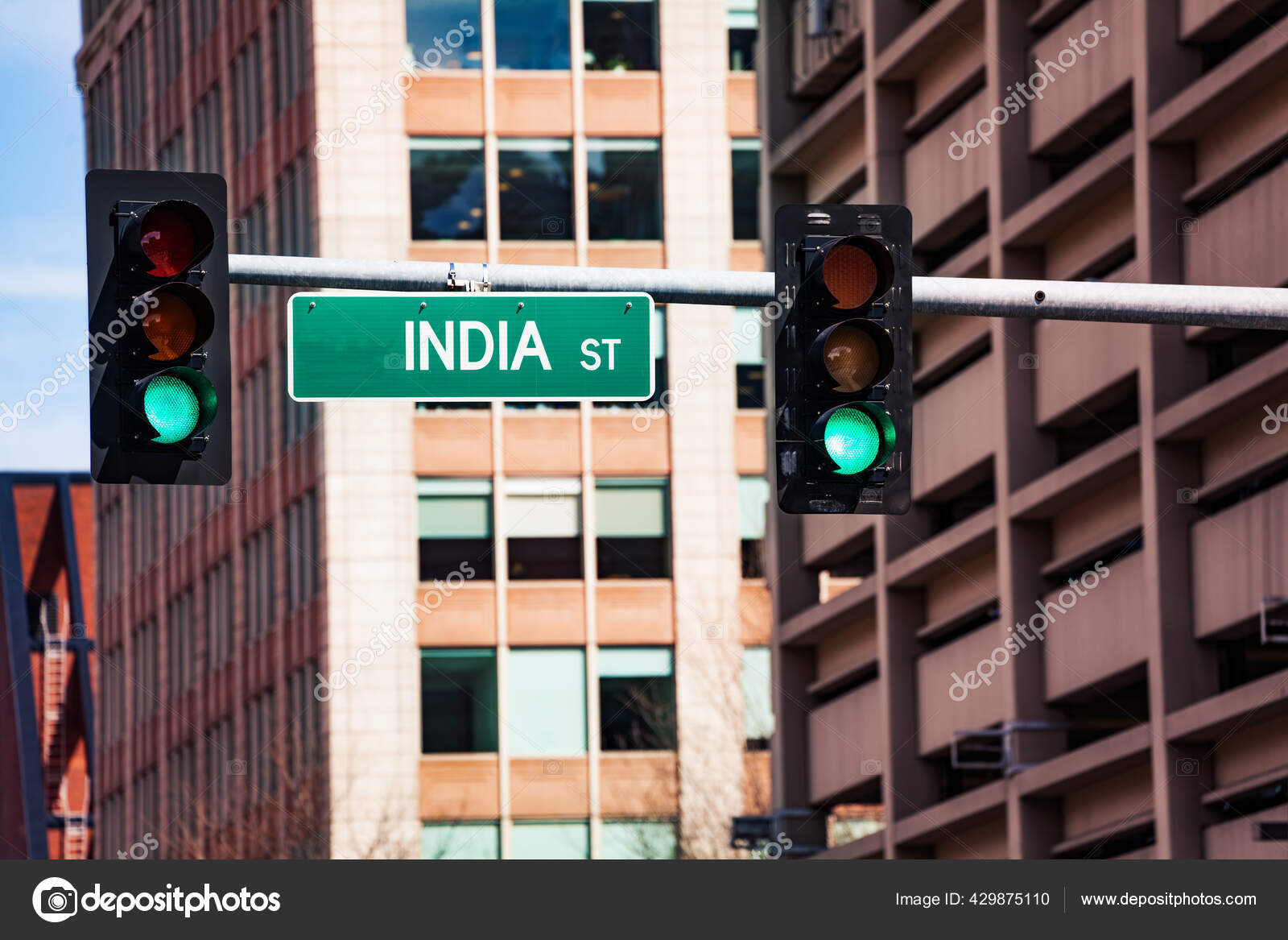 India Street Sign Traffic Light Boston Massachusetts Usa — Stock Photo ...