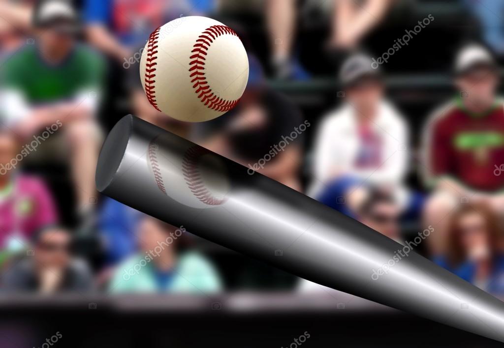 Baseball bat hitting ball with spectator background — Stock Photo ...