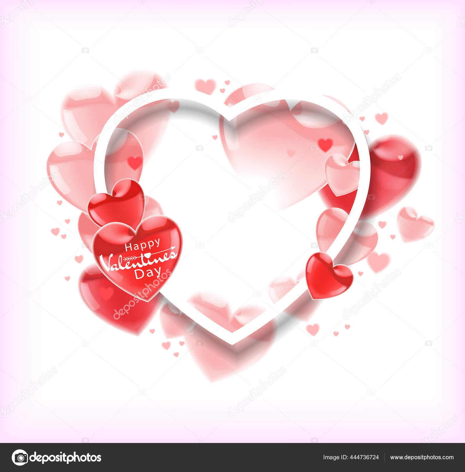 White Frame Shape Heart White Background Surrounded Pink Glossy Hearts ...