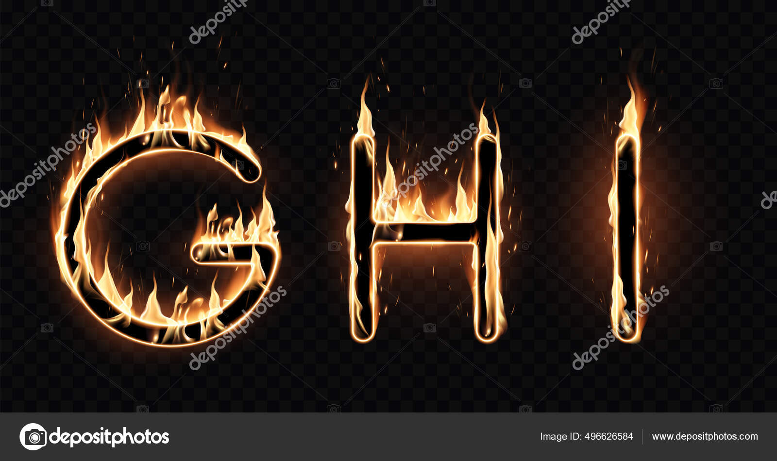 Tiga Huruf Api Yang Berbeda Dari Alfabet Pada Latar Belakang Vektor ...