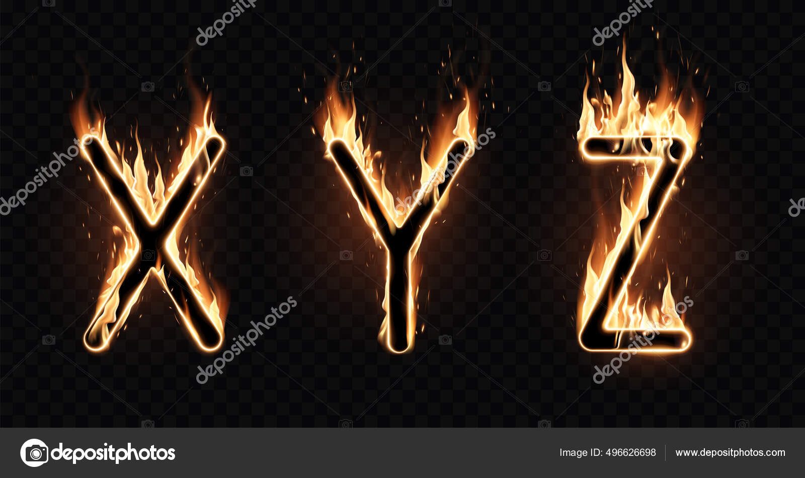 Three Different Fiery Letters Alphabet Black Background Special Effect ...