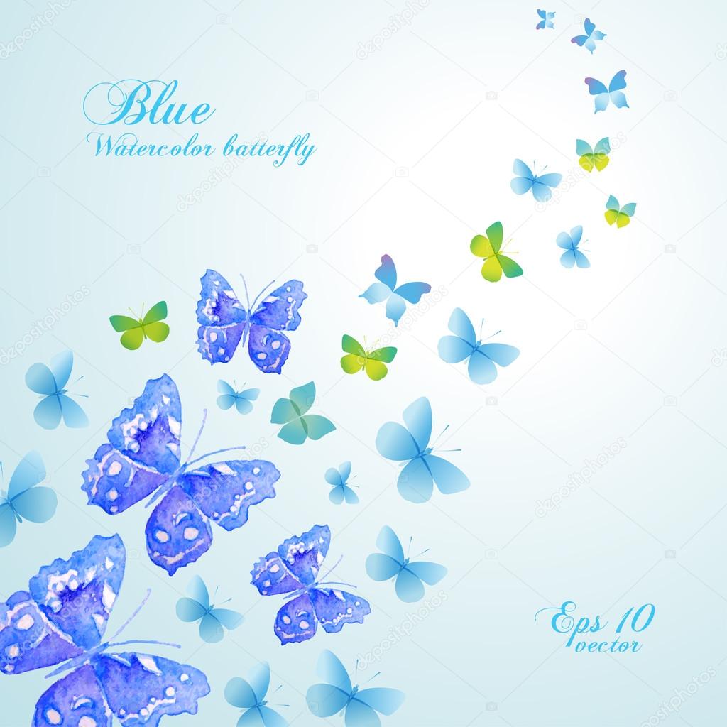 Image vectorielle Belle bannière avec des papillons aquarelle bleu ...