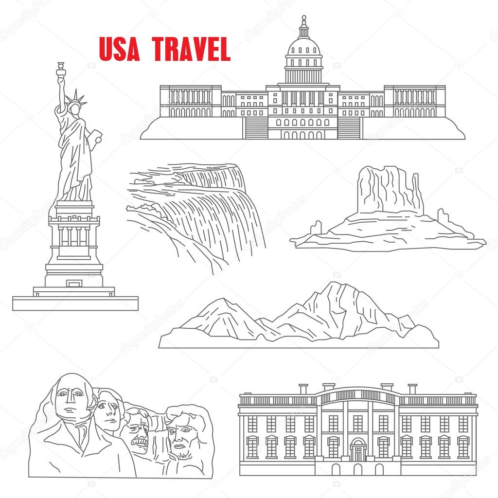 Thin line style USA landmarks — Stock Vector © Seamartini #100936008