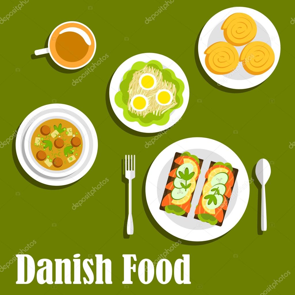 Danish national cuisine dishes and sandwiches Stock Vector Image by ...