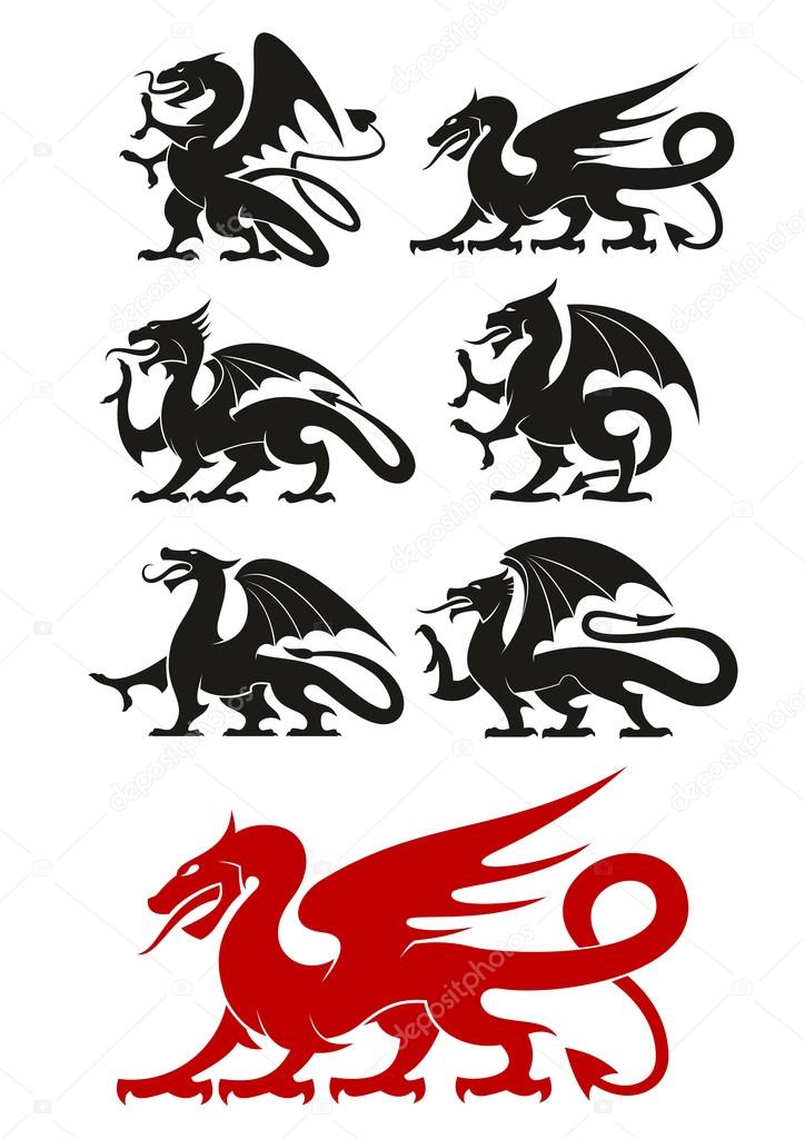 Medieval black heraldic dragons animals Stock Vector Image by ...