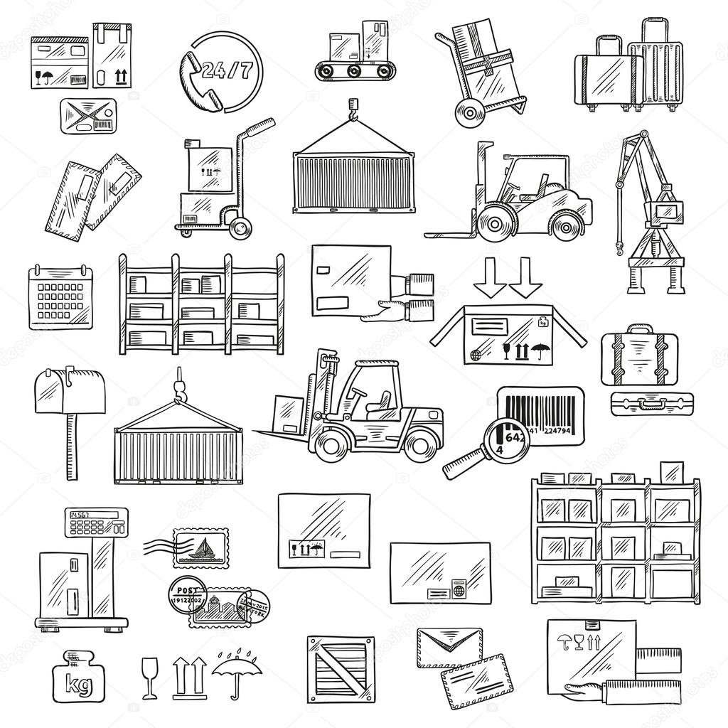Logistics, storage and delivery sketches — Stock Vector © Seamartini ...