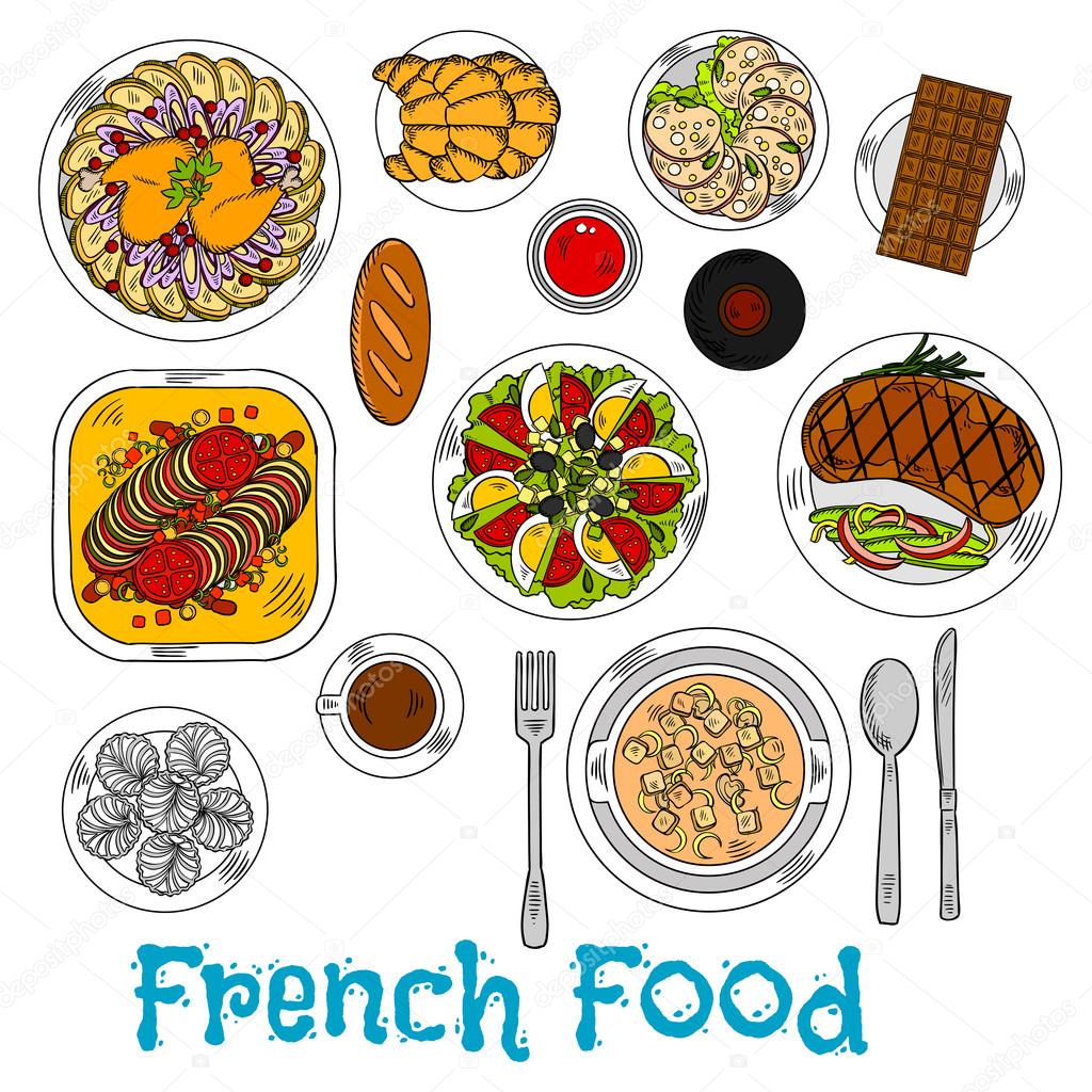 Sketch of worldwide popular french dishes Stock Vector by ©Seamartini ...