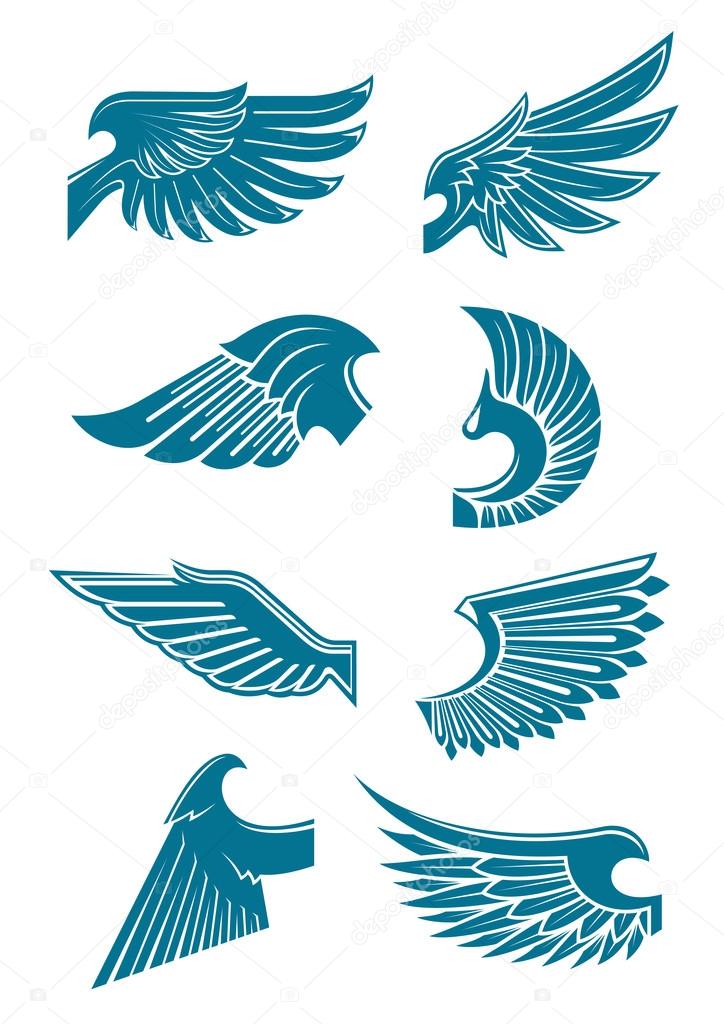 Blue angel or bird wings icons for heraldic design Stock Vector Image ...