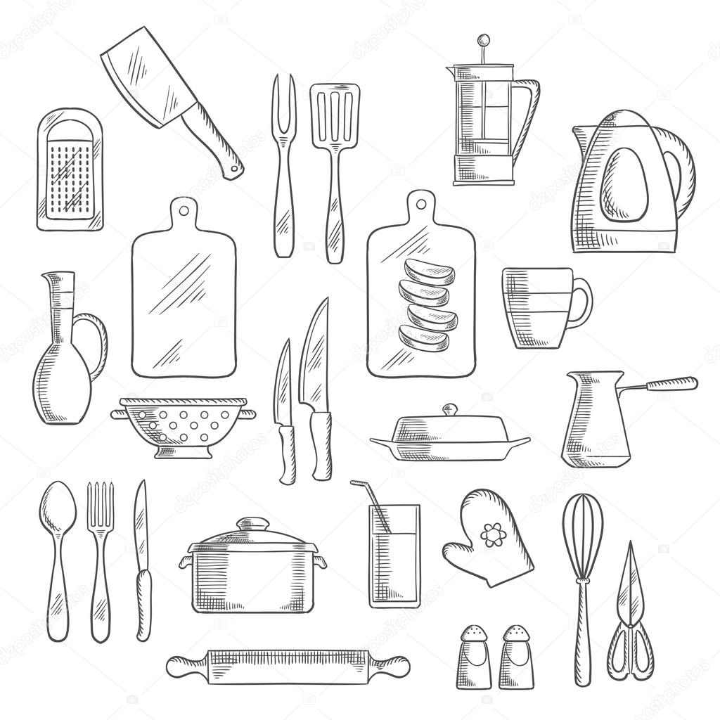 Kitchen Tools And Equipment Drawing