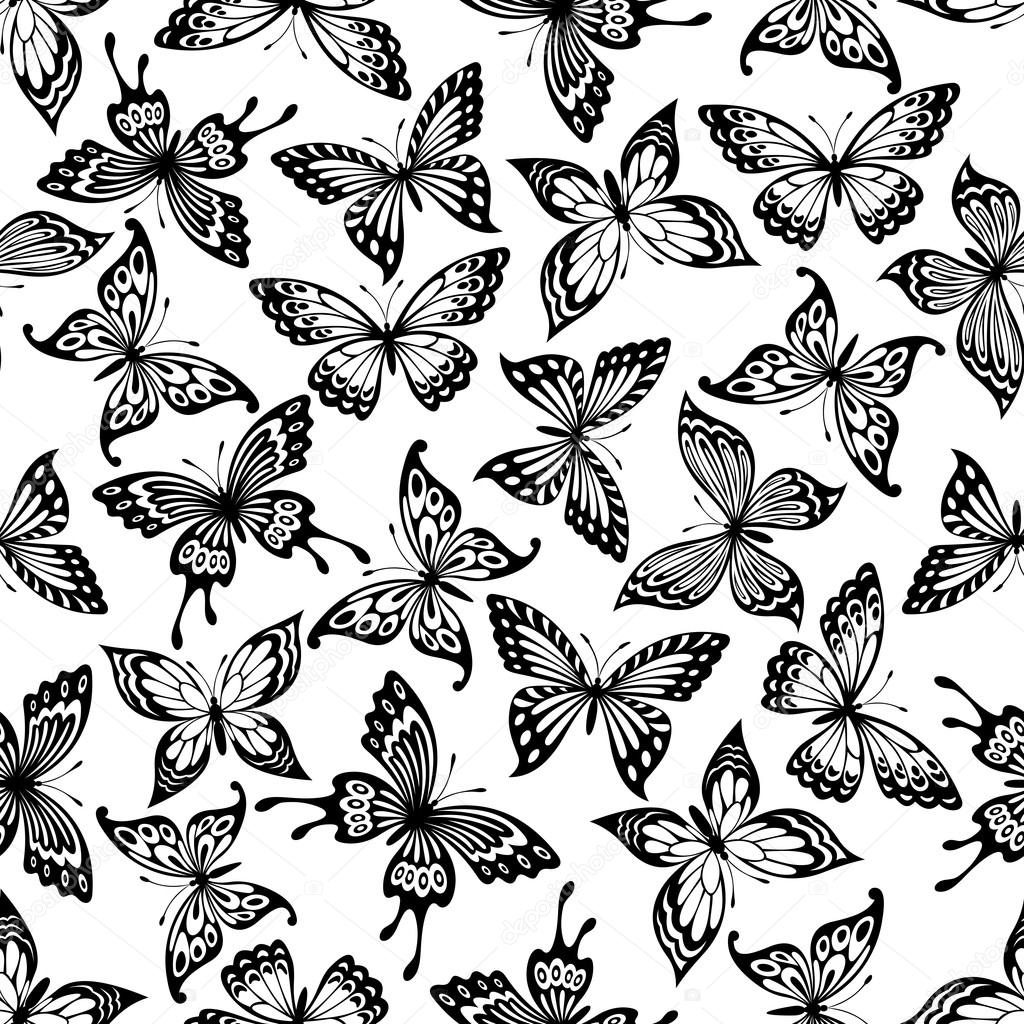 Black and white butterflies seamless pattern — Stock Vector ...
