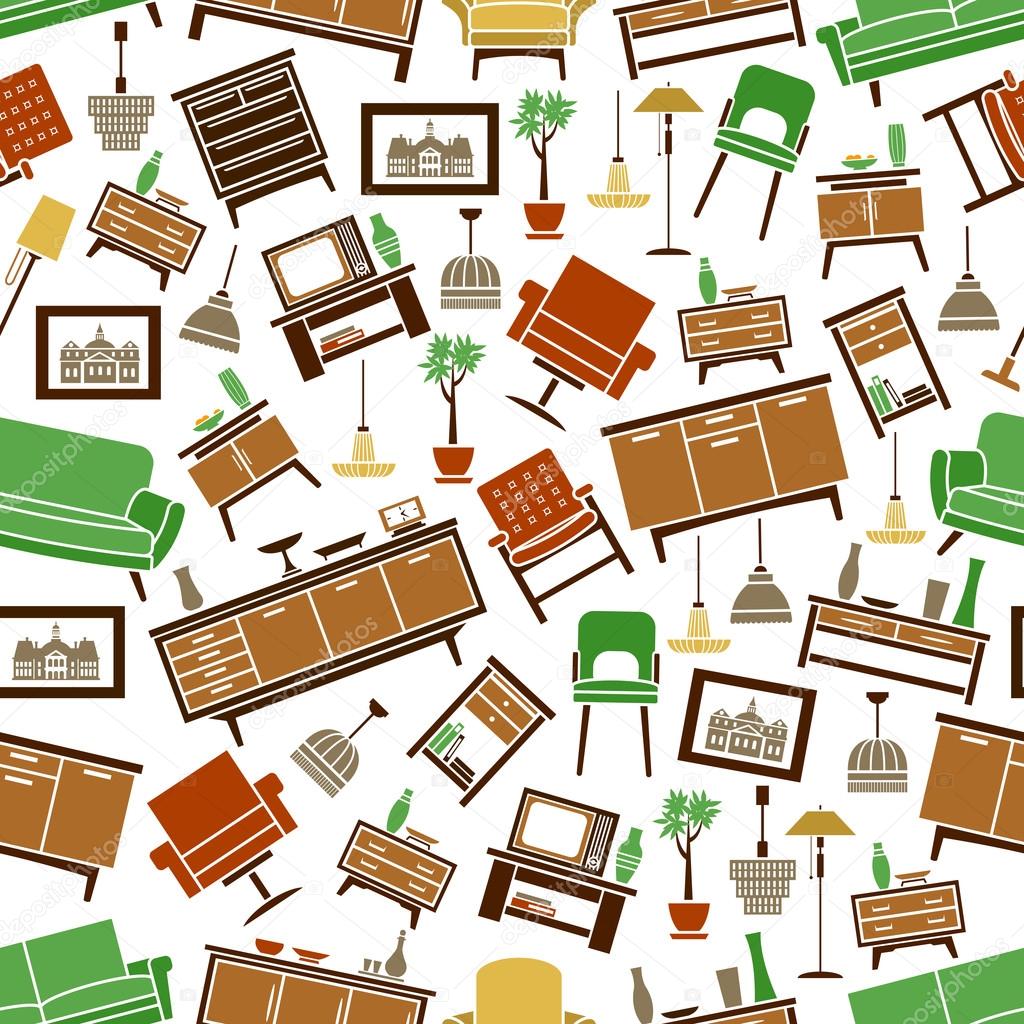 Furniture seamless pattern. Room interior elements Stock Vector Image ...