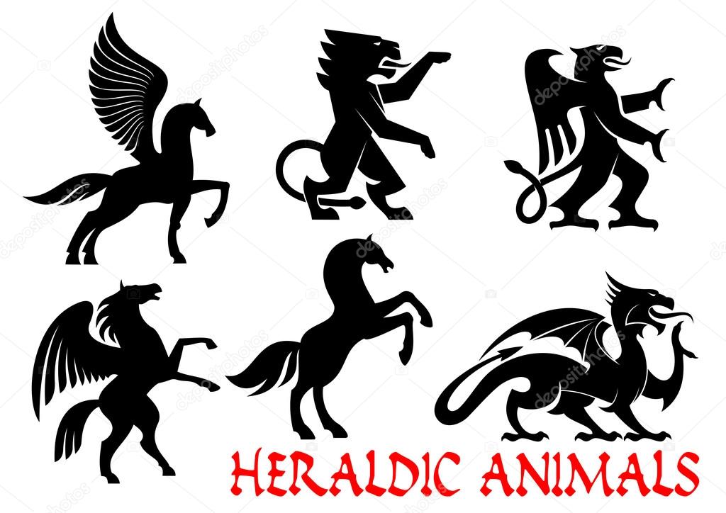 Heraldic mythical animals vector icons — Stock Vector © Seamartini ... Heraldic mythical animals vector icons — Stock Vector © Seamartini ...