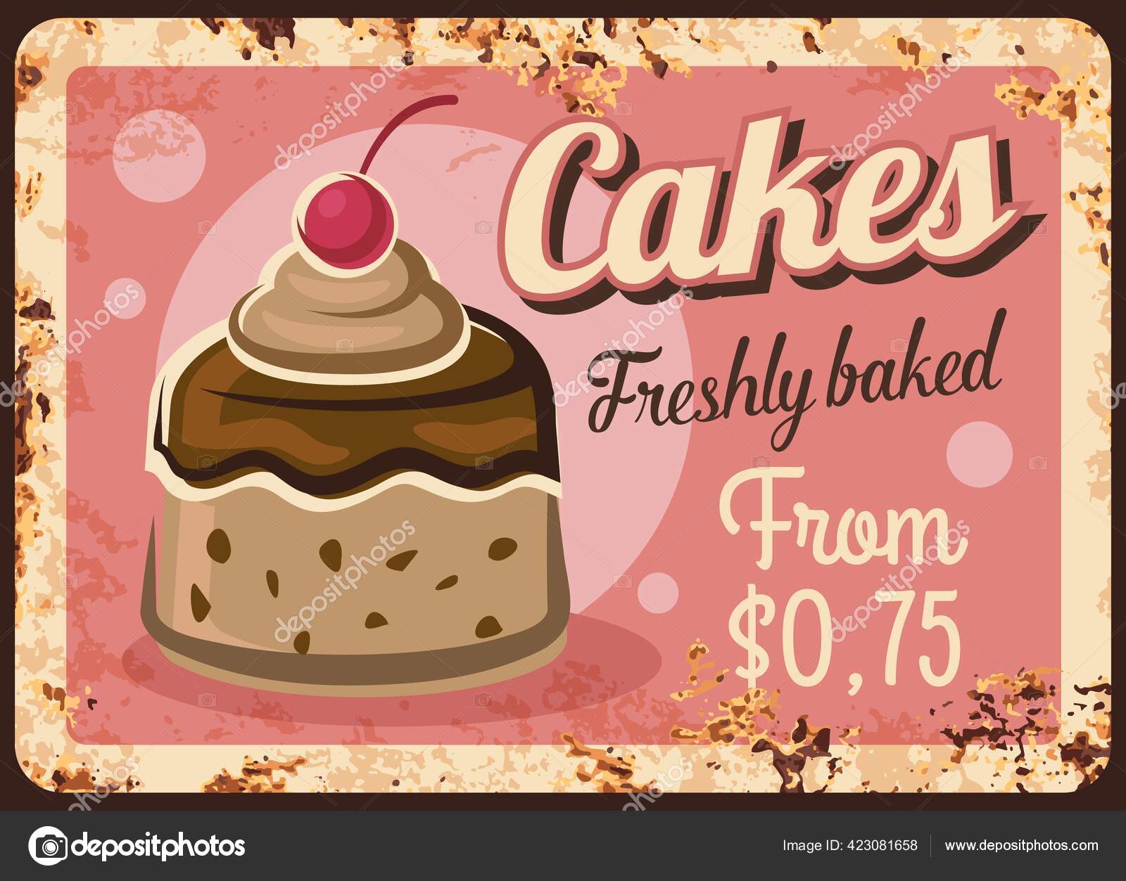 Cakes Rusty Metal Plate Vector Confectionery Sweets Vintage Rust Tin ...