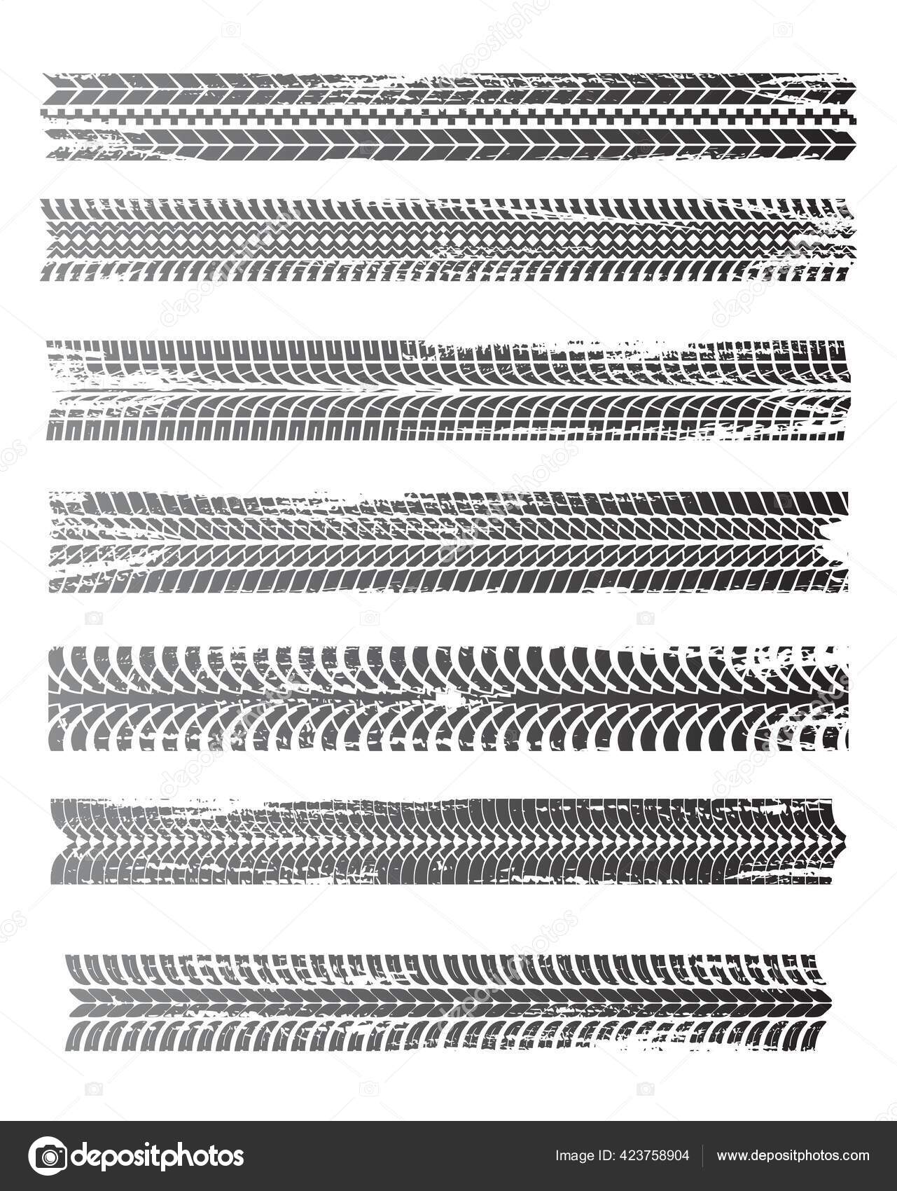 Tire Prints Black Car Tyres Track Isolated Grunge Vector Marks Stock ...