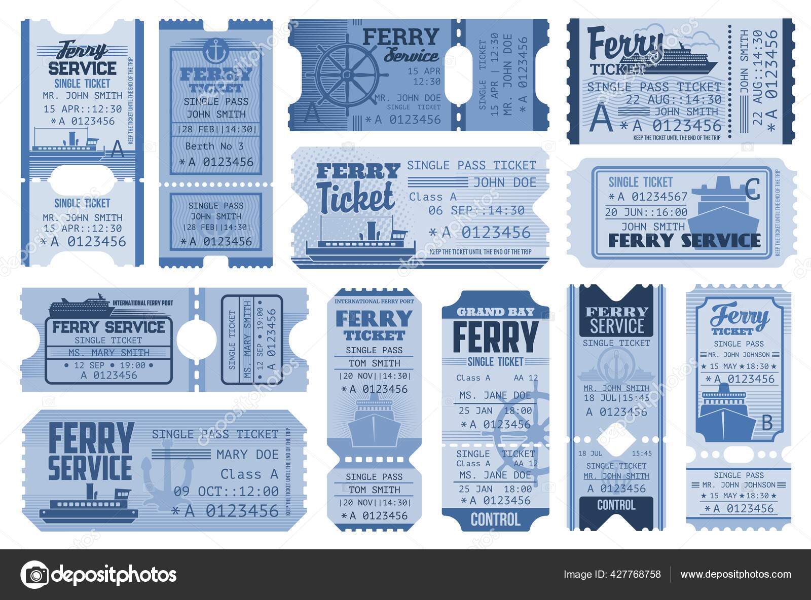 Tickets Ferry Boat Ship Cruise Vacation Liner Passes Vector Cards Stock ...